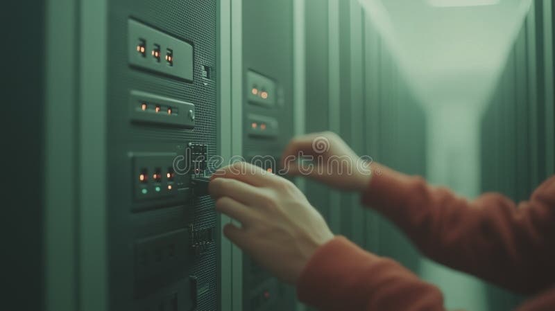 A Person is Working on a Computer Server, Generative AI Stock ...