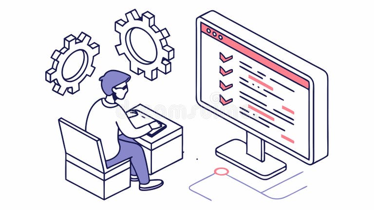 Person Working on Computer with Server Rack, Vector Design Generative ...