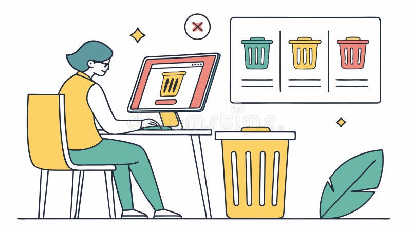 Person Working at Computer with Waste Bins, Eco Friendly Office ...