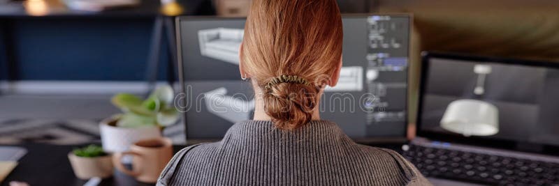 Working on 3D Modeling Project in Modern Office Stock Photo - Image of ...