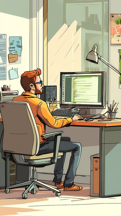 A Person Working at a Desk with a Computer, Engaged in Programming or ...