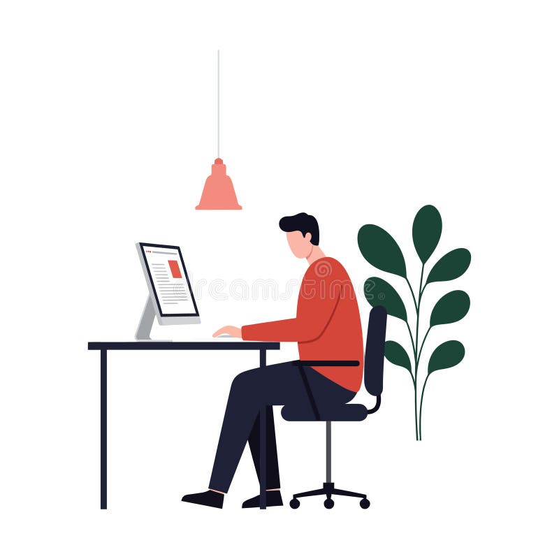 Person Working at Desk with Computer in a Modern Office Setting Stock ...