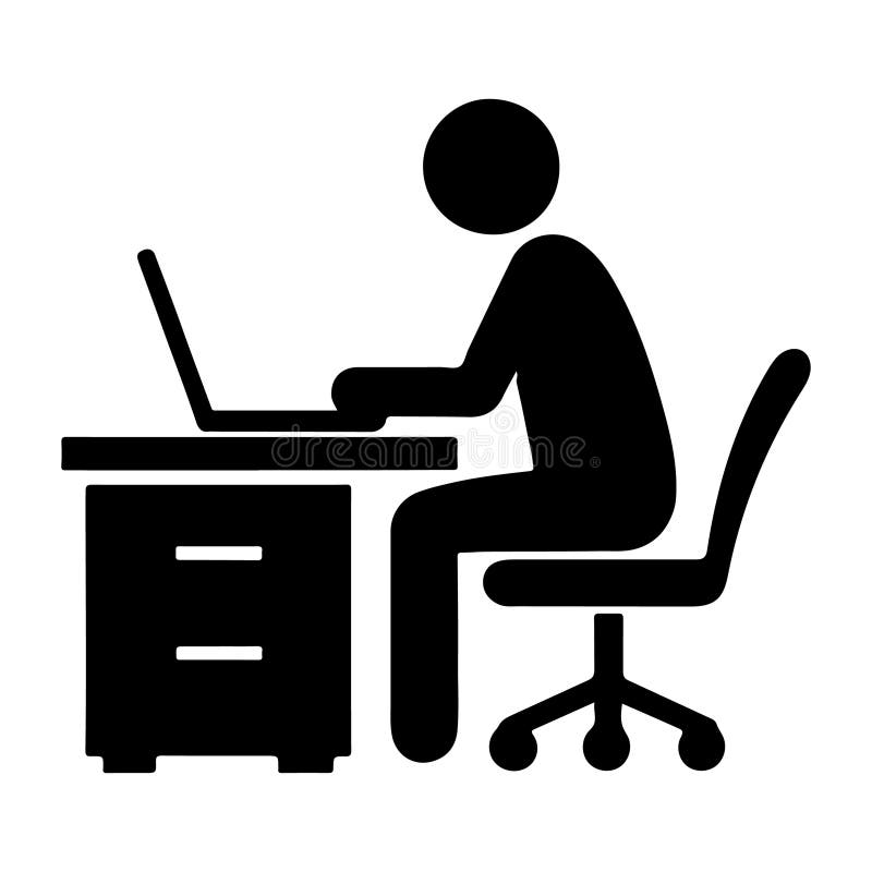Person Working at Desk with Laptop Simple Pictogram Stock Illustration ...