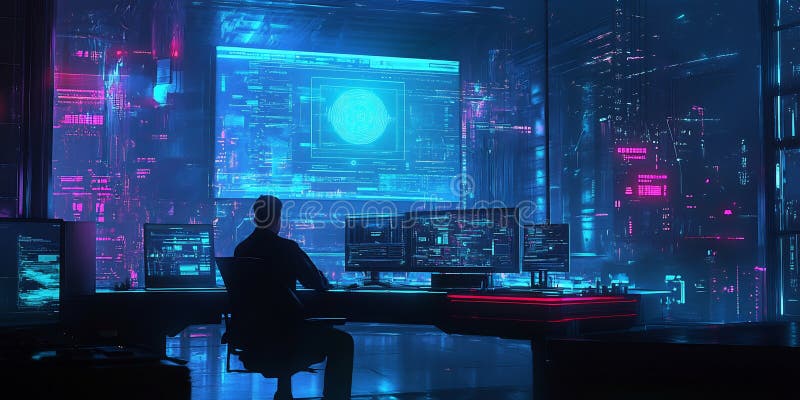 A Person is Working at a Desk with Multiple Computer Screens Displaying ...