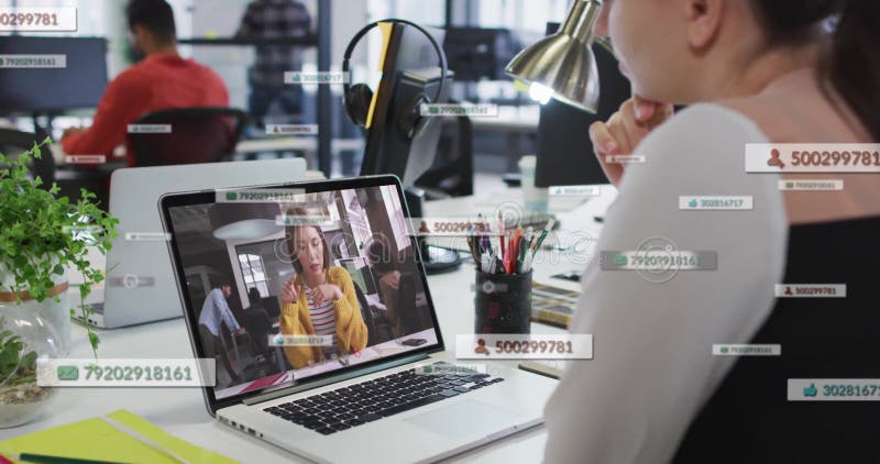 Person Working at Desk with Video Call and Data Processing Animation ...