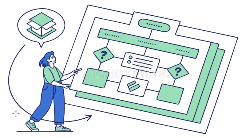 Person Working on Flowchart, Workflow and Process Optimization, Vector ...