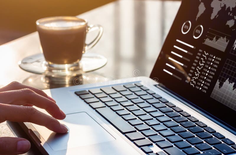 Person Working on Laptop Computer with Business Analytics and Financial ...