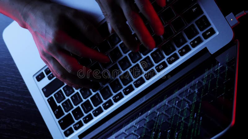 Person Working on Laptop Computer Keyboard in Dark Working Place ...