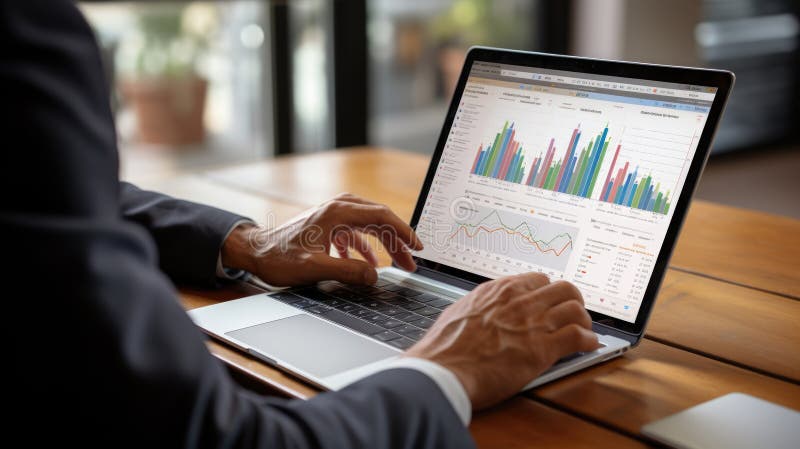 Person Working on a Laptop Displaying Various Data Analytics and Graphs ...