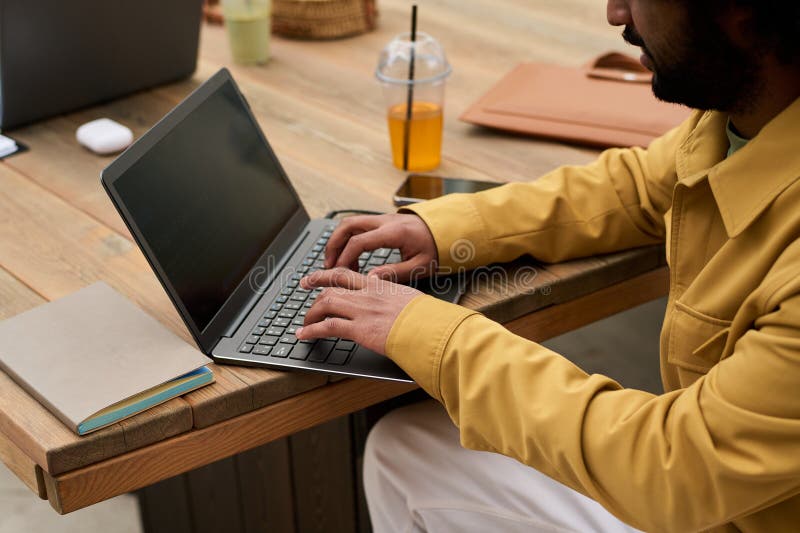 Using Laptop for Business Work in a Modern Workspace Stock Image ...