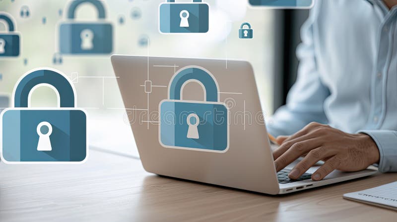 A Person is Working on a Laptop, with a Security Lock Icon on the ...