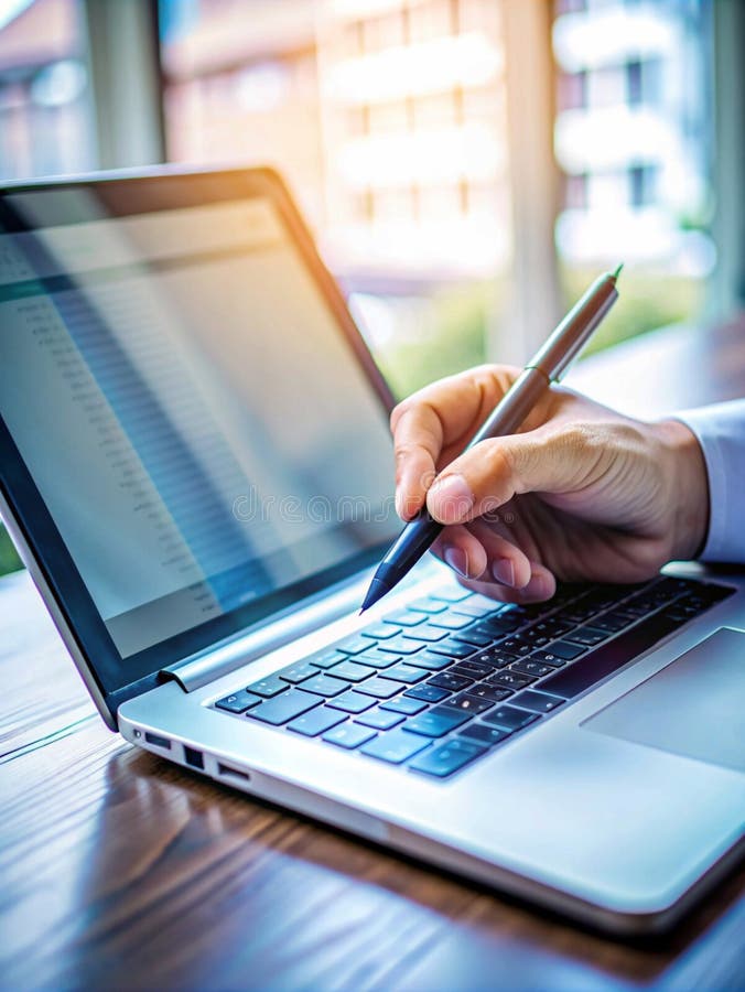 Person Working on Laptop with Spreadsheet Stock Image - Image of online ...