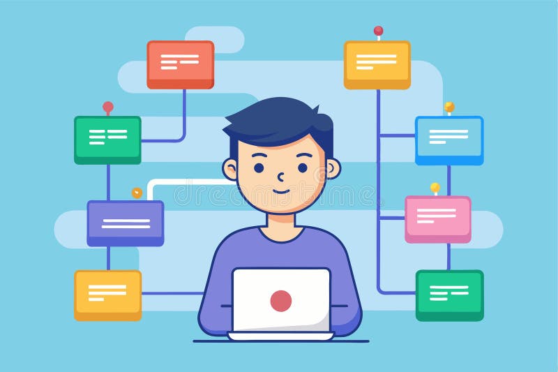 A Person Working on a Laptop is Surrounded by Colorful Boxes ...