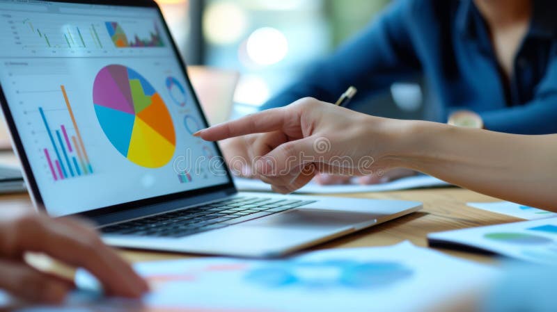 Person Working on a Laptop Which Displays Various Colorful Charts and ...