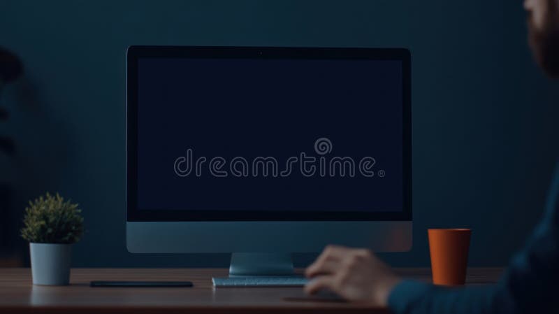 A Person Working Late at Night on a Computer with a Dark Screen ...