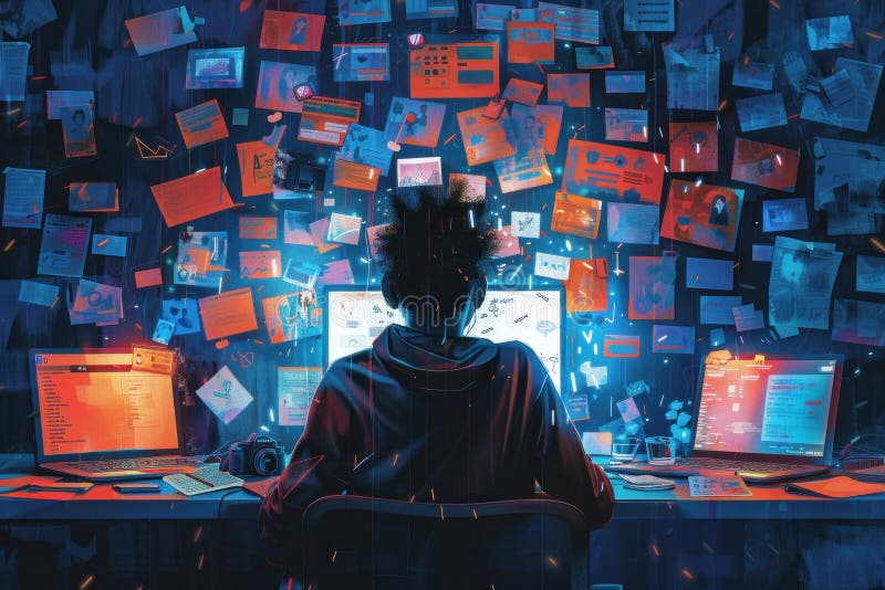 A Person Overwhelmed by Technology and Social Media, Surrounded by ...