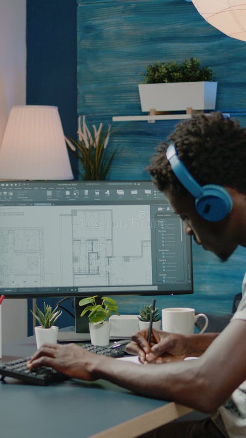 Person Working with Sketch of Blueprint Plan on Computer Stock Photo ...
