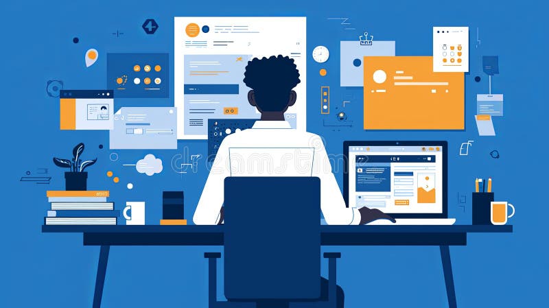 Person Working in Tech Environment Surrounded by Multiple Digital ...