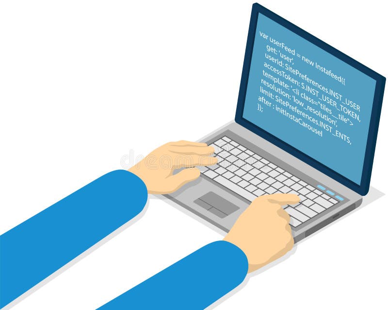 Person is Working Typing on Keyboard. Hands of Young Programmer Coding ...