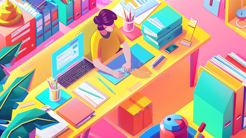 Person Works with Computer and Documents on Desk, Utilizing Technology ...