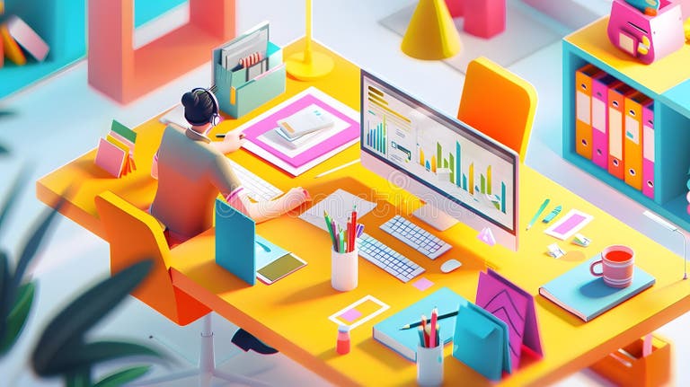 Person Works with Data Analytics on Computer, Creating Charts and ...