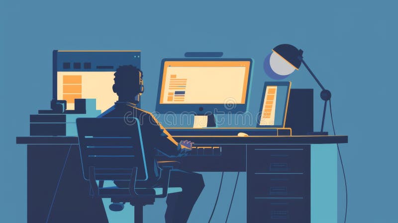 A Person Works Late into the Night at a Computer Demonstrating ...