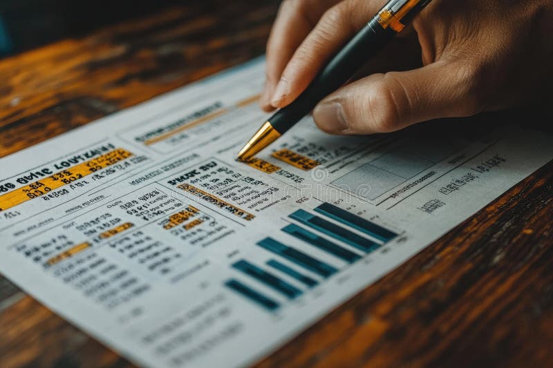 Close-up Hands Reviewing Financial Charts and Graphs Stock Illustration ...