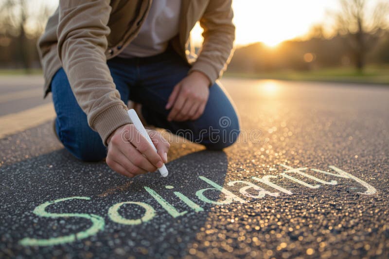 Solidarity Chalk Writing on Pavement at Sunset - Unity and Support in ...