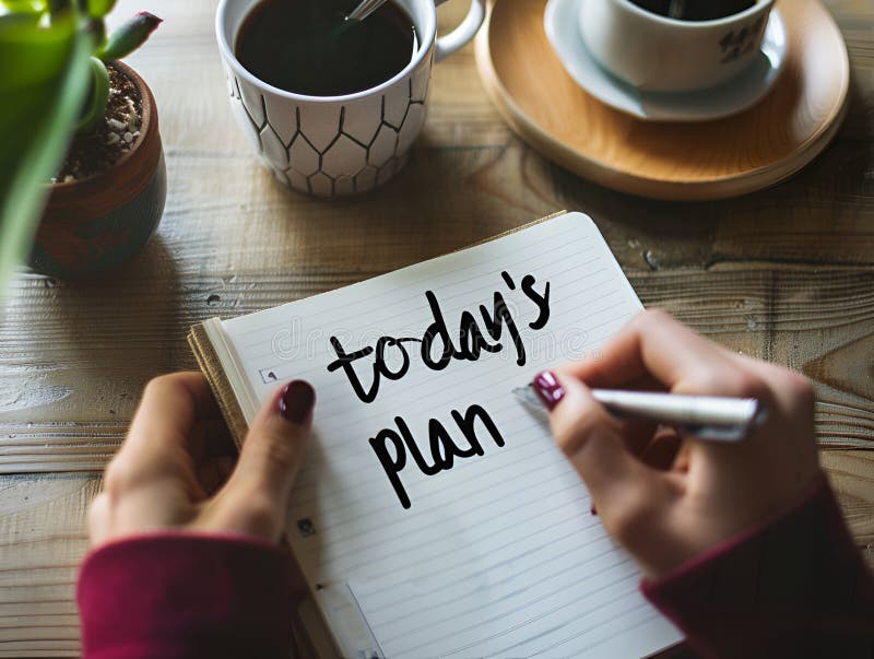 A Hand Gracefully Inscribes "today S Plan" in a Notebook, Exemplifying ...
