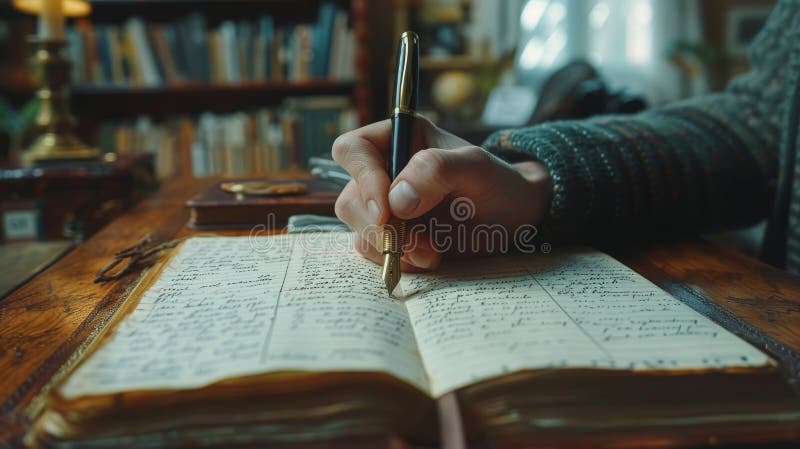 Person Writing on Book with Pen Stock Illustration - Illustration of ...