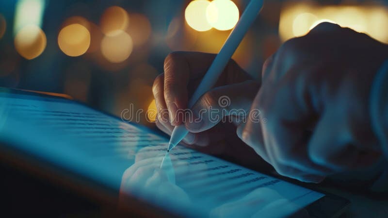 Person Writing on Digital Tablet. AI Generated Stock Photo - Image of ...