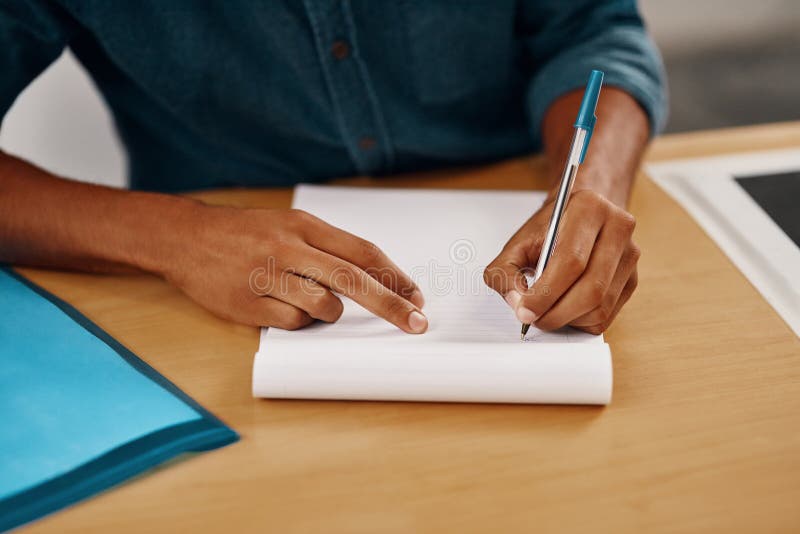 Person, Writing and Hand with Paper in Book for Class Notes, Education ...