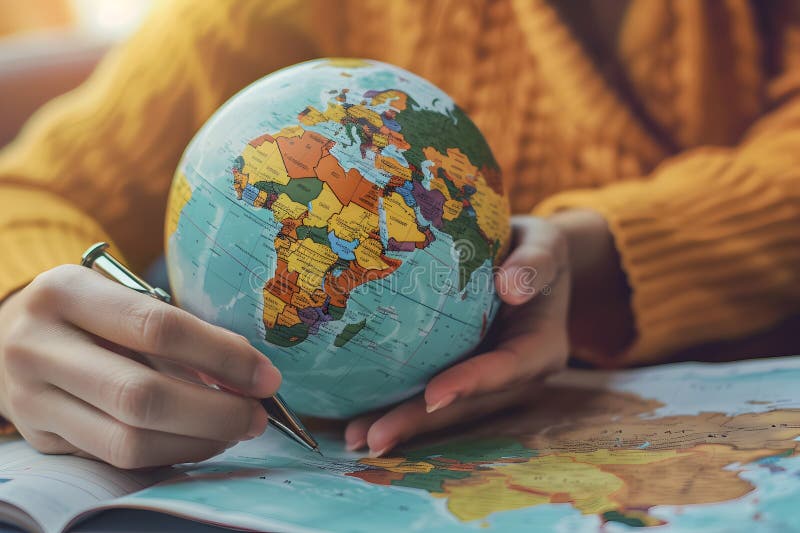 A Person is Writing on a Map of the World with a Pen Generated by AI ...