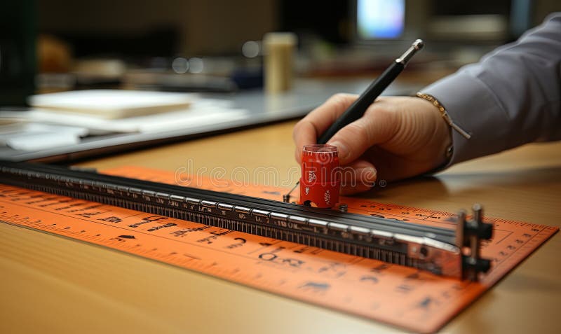 Person Writing on Ruler with Pen Stock Image - Image of stationery ...