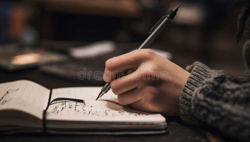 Person Writing on a Notebook Person Writing on a Paper Stock ...