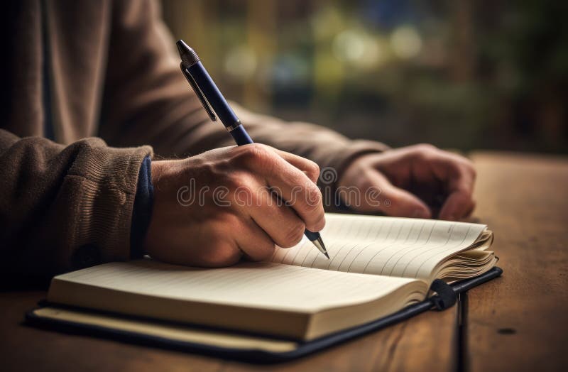 Person Writing in Notebook with Pen Capturing Thoughts and Ideas on ...