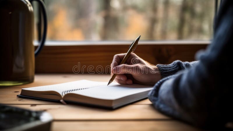 A Person Writing on a Book with the Pen in Their Hand, AI Stock Image ...