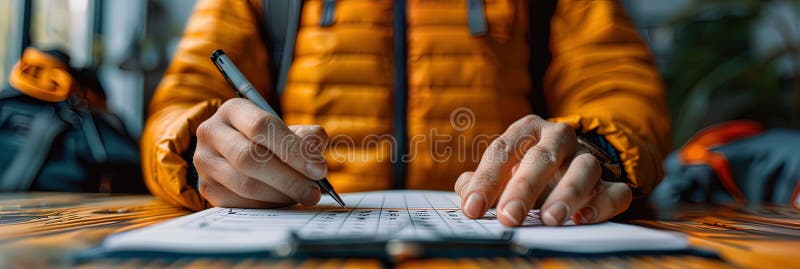Person Writing in Notebook while Wearing an Orange Jacket Stock Photo ...