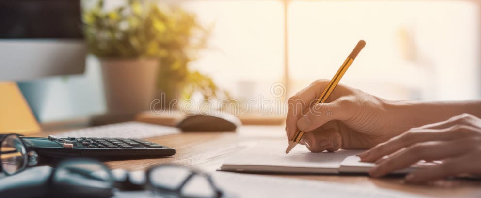 The Person Writing Notes at a Cozy Workspace with Natural Light..AI ...