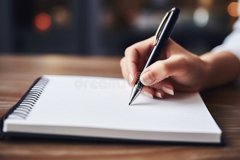 A Person Writing Notes in a Notebook with a Pen during a Quiet Evening ...