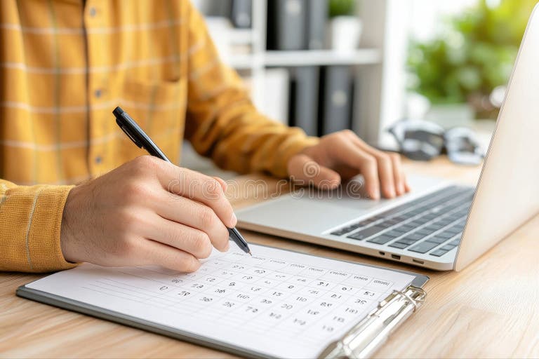 Person Writing Notes on a Notepad with Pen in a Brightly Lit Room Stock ...