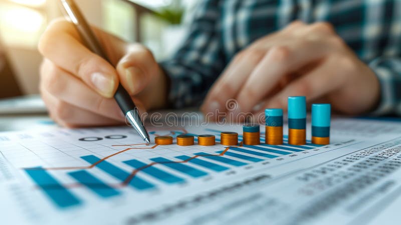 Person Writing on Paper with Pen, Graph, Desk Stock Illustration ...