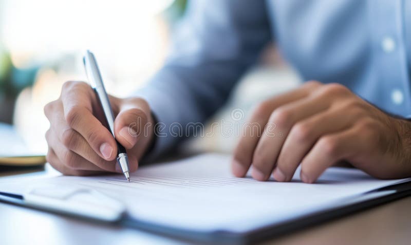 Person Writing Paper Pen Professional Setting Focus Hands Document ...