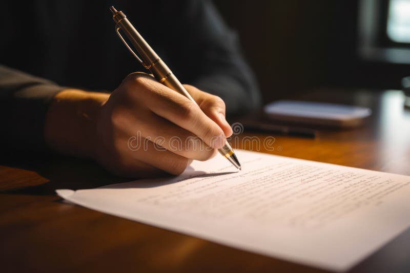 Person Writing on Piece of Paper with Pen in Their Hand. Generative AI ...
