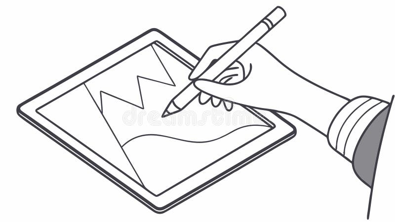 Person Writing on Tablet, Digital Creativity and Education, Vector ...