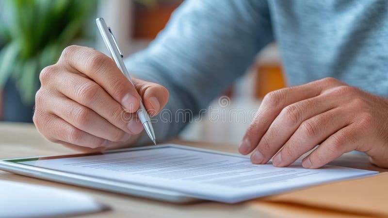 A Person Writing on a Book with the Pen in Their Hand, AI Stock Image ...