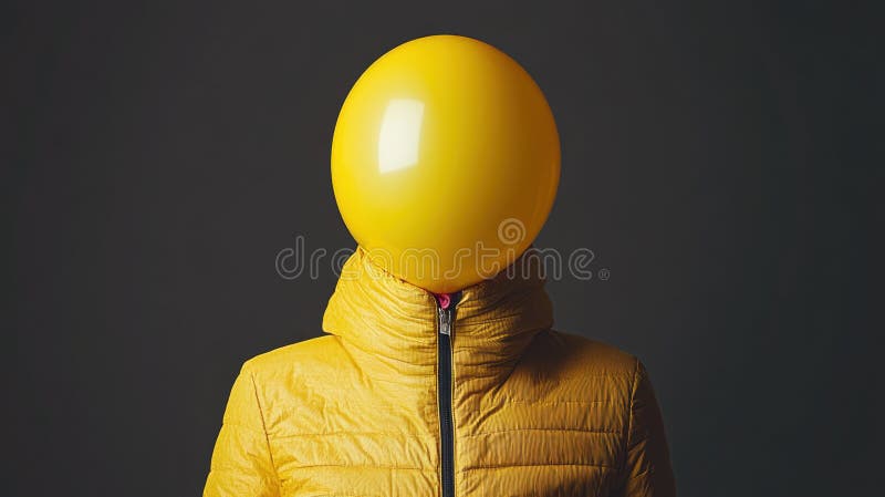 Person with Yellow Balloon for Head in Matching Jacket on Dark ...