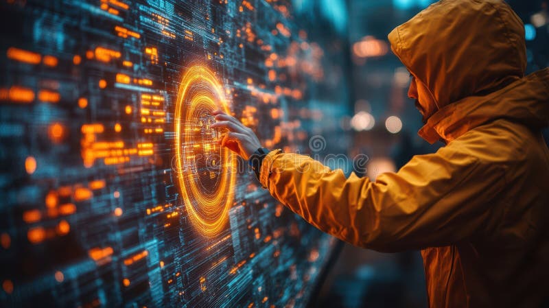 Person Interacting with a Digital Display in an Urban Environment at ...