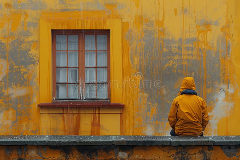 Person in Yellow Observing a Rusty Wall Stock Photo - Image of coat ...