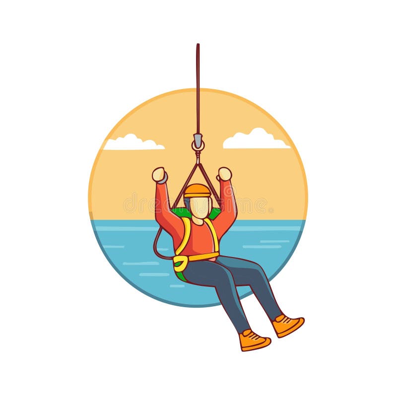 Person on Zipline Over Water, Extreme Adventure, Activity Stock Vector ...